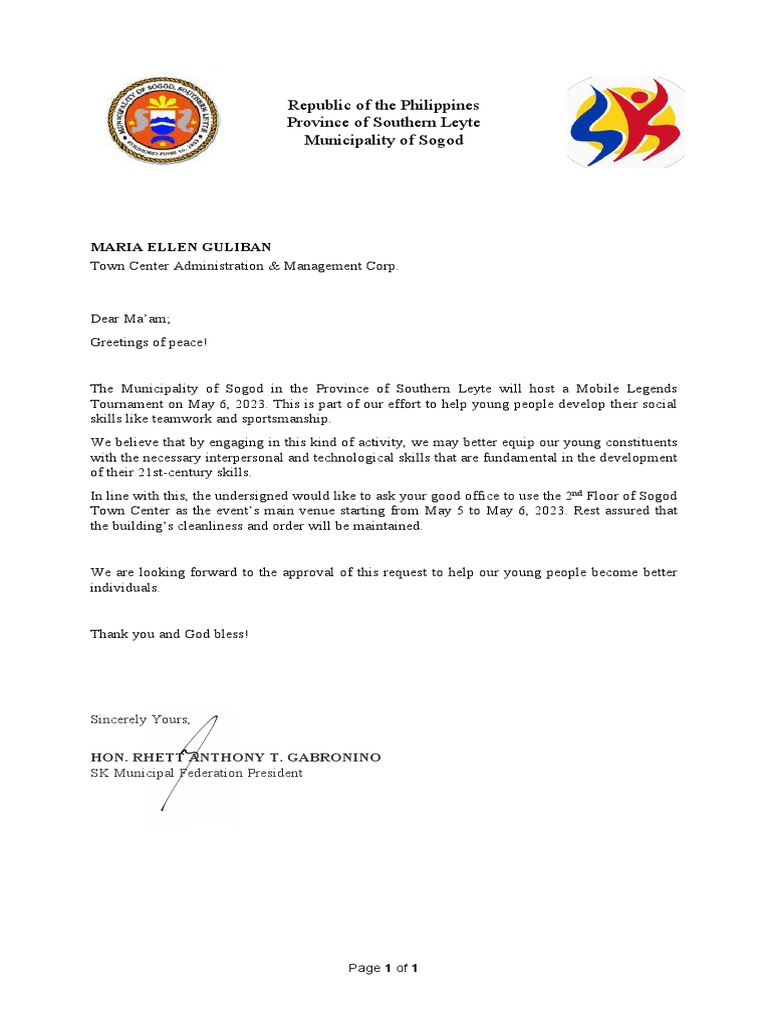 Request Letter For Venue | PDF | Sports & Recreation