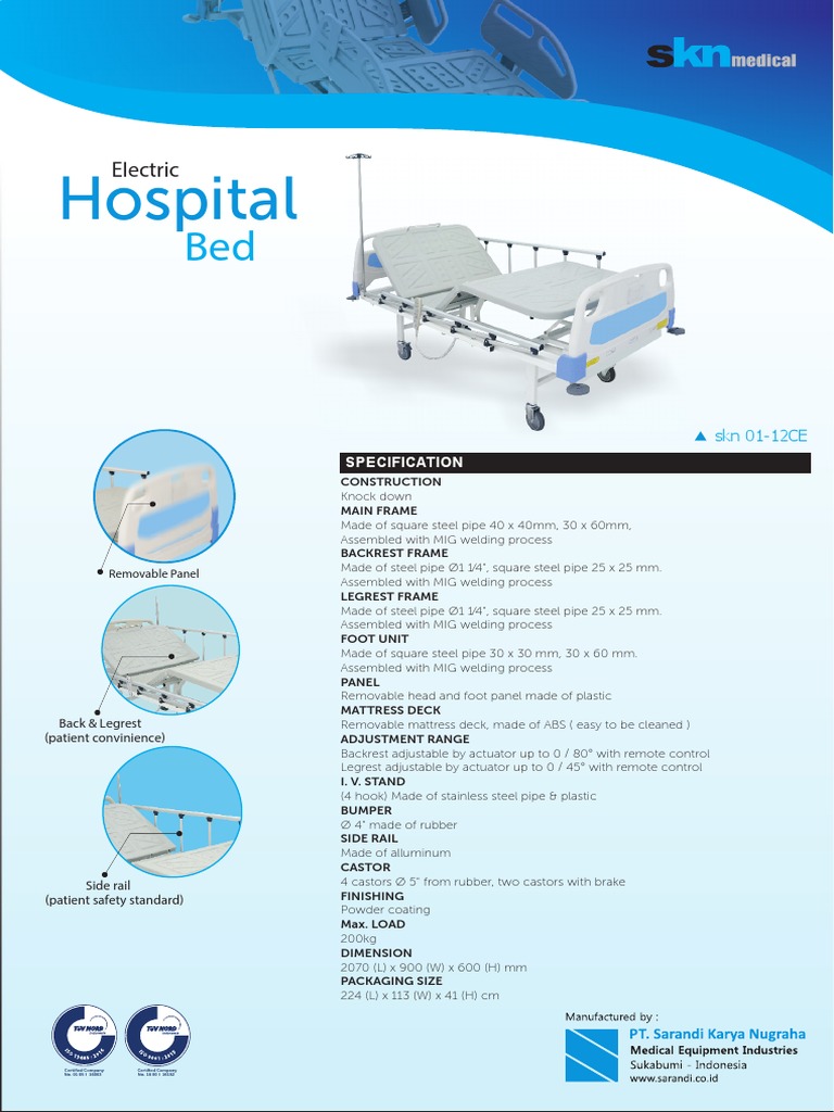 SKN MEDICAL Hospital Bed SKN 01-12CE Flyer | PDF | Pipe (Fluid Conveyance) | Materials