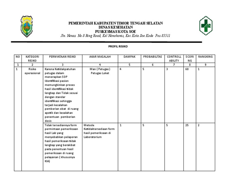 Format Profil Resiko | PDF