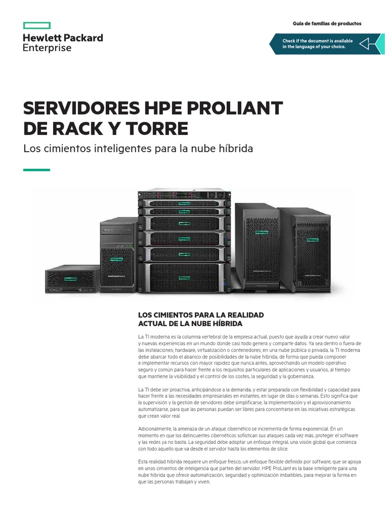 Servidores de Torre y en HPE ProLiant Rack - La Base Inteligente para La Guía de La Familia de ...