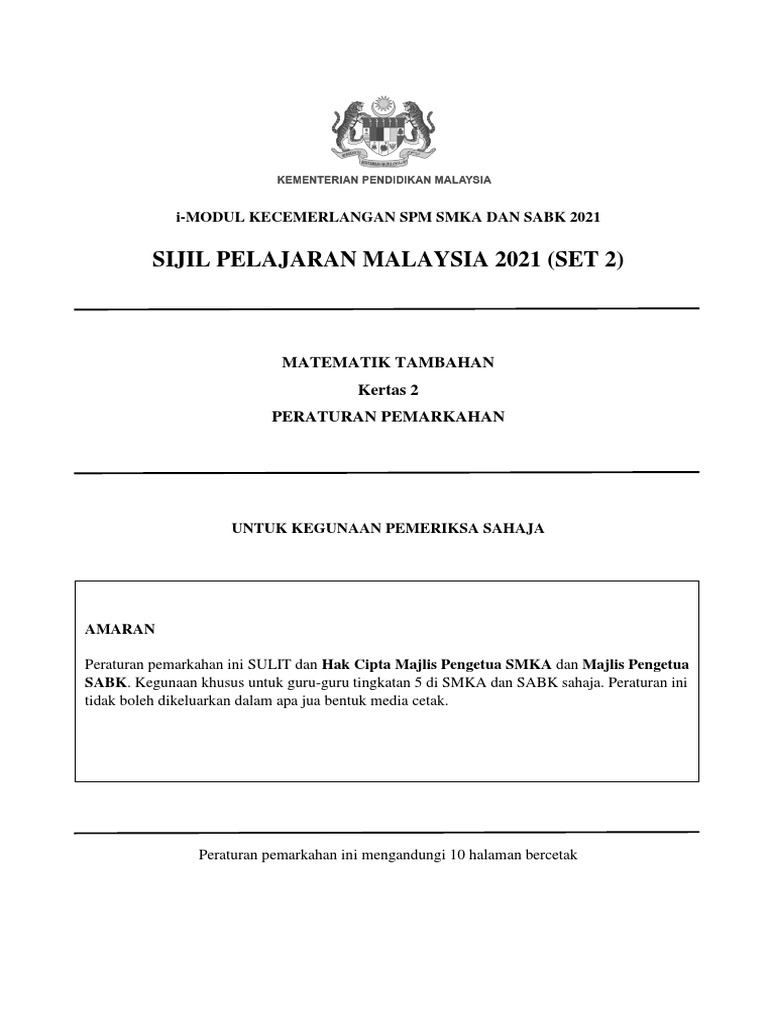2021 SMKA - SABK Add - Maths K2 Set 2 Jawapan | PDF