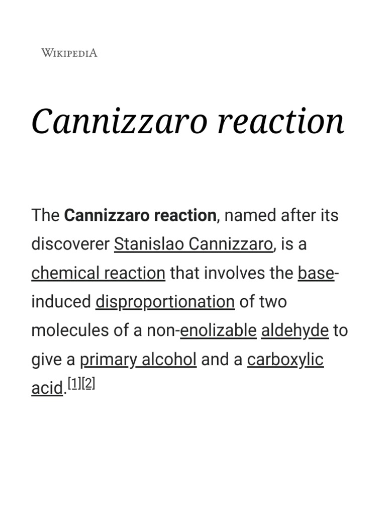 Cannizzaro Reaction | PDF | Aldehyde | Physical Chemistry