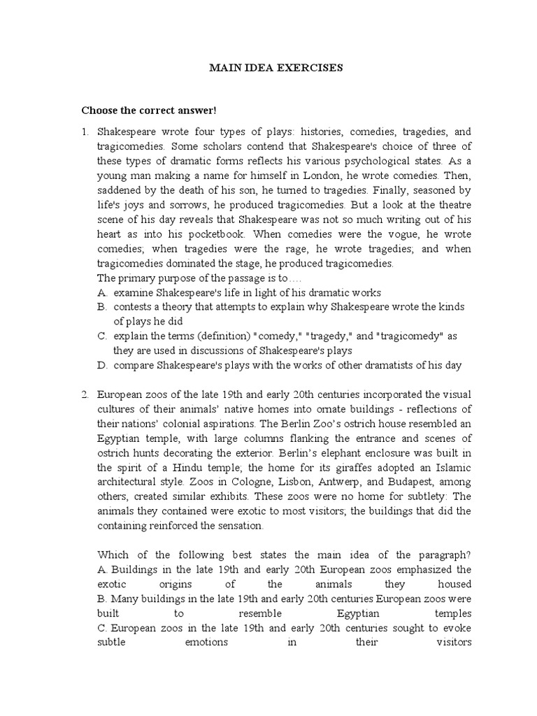 Exercises Main Idea 1 | PDF | General Fiction