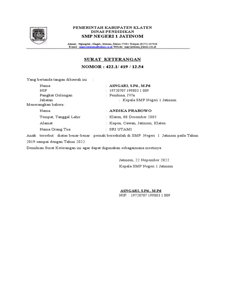 SURAT KETERANGAN UNTUK PKH | PDF