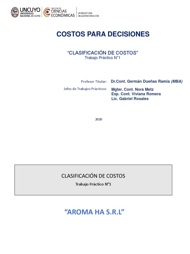 TP N°1 - Clasificación de Costos | PDF | Costo | Comercio