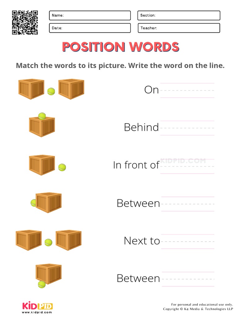 Position Words Practice Worksheets For Kindergarten | PDF | Freedom Of ...