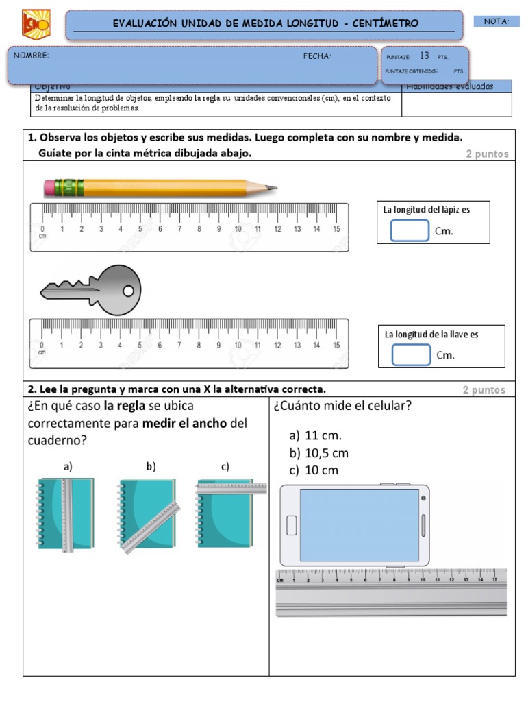Evaluación Unidad de Medida 2 Básico | PDF