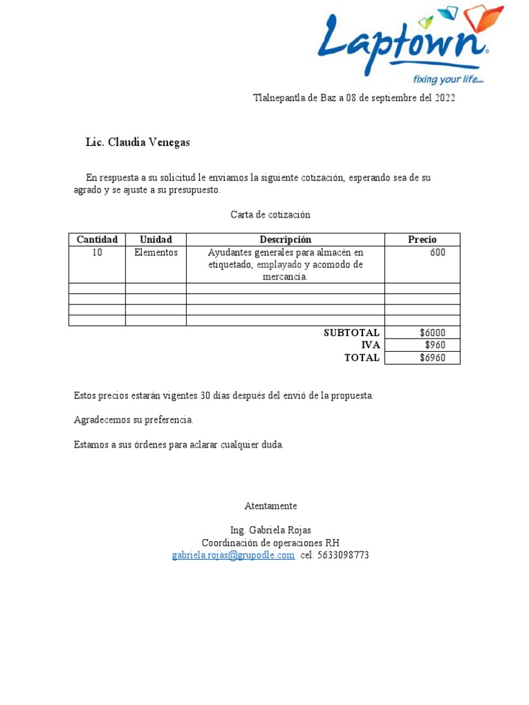 Carta-de-cotización-PLANTILLA | PDF