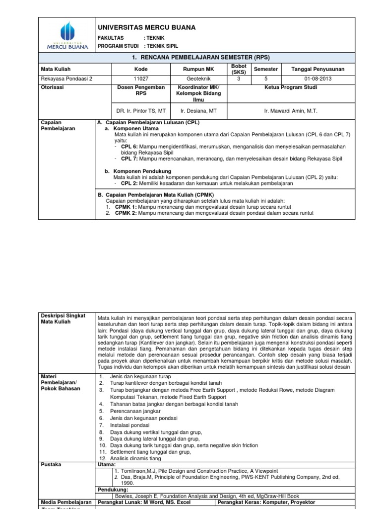 RPS-Rekayasa-Pondasi-2-2013 | PDF