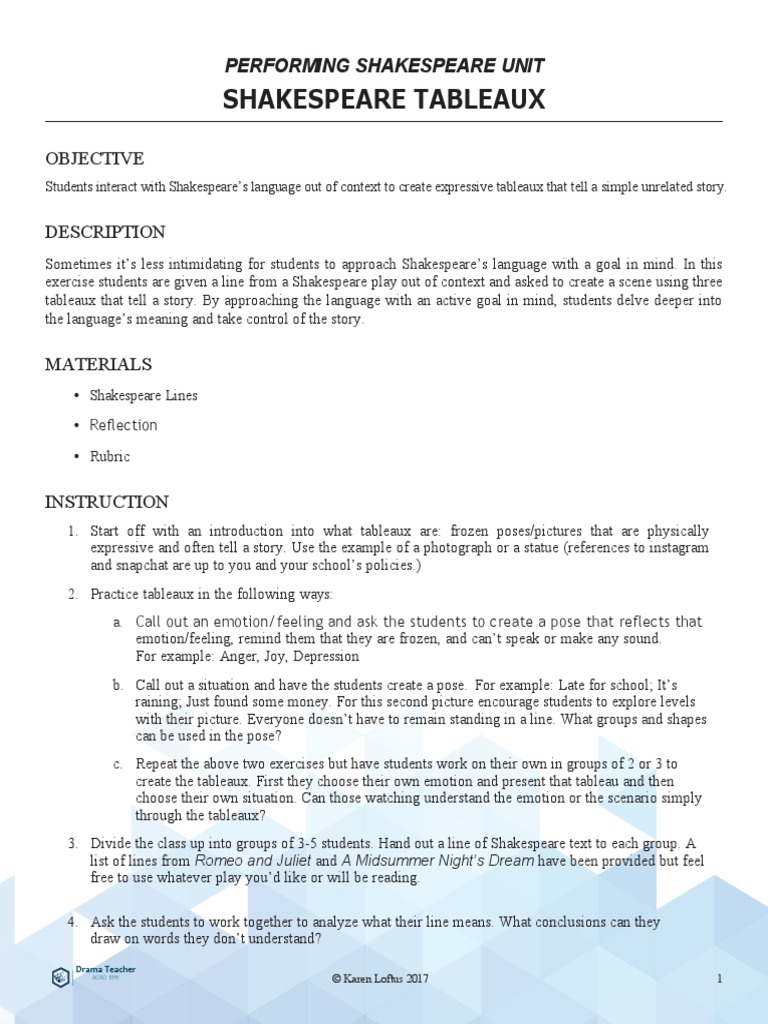 Shakespearean Tableaux Exercise | PDF | Emotions