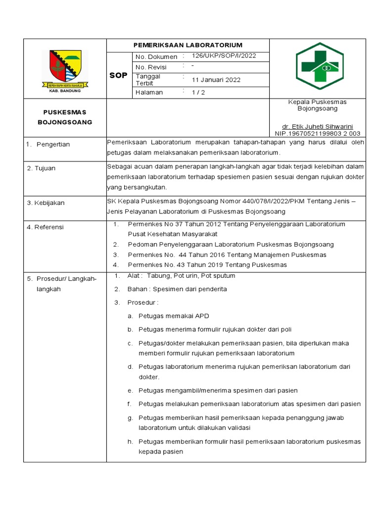 Sop Laboratorium | PDF