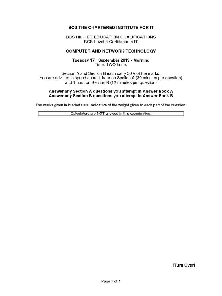 BCS Certificate CNT Past Paper 2019 September | PDF | Technology & Engineering
