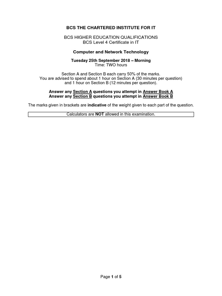 BCS Level 4 IT Exam: Sept 2018 | PDF | Teaching Methods & Materials ...
