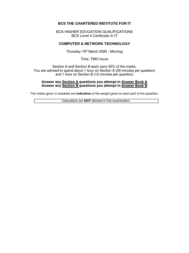 BCS Certificate CNT Past Paper 2020 March | PDF