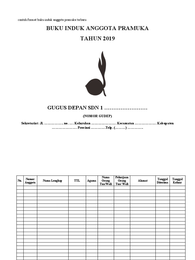 Contoh Format Buku Induk Anggota Pramuka Terbaru | PDF
