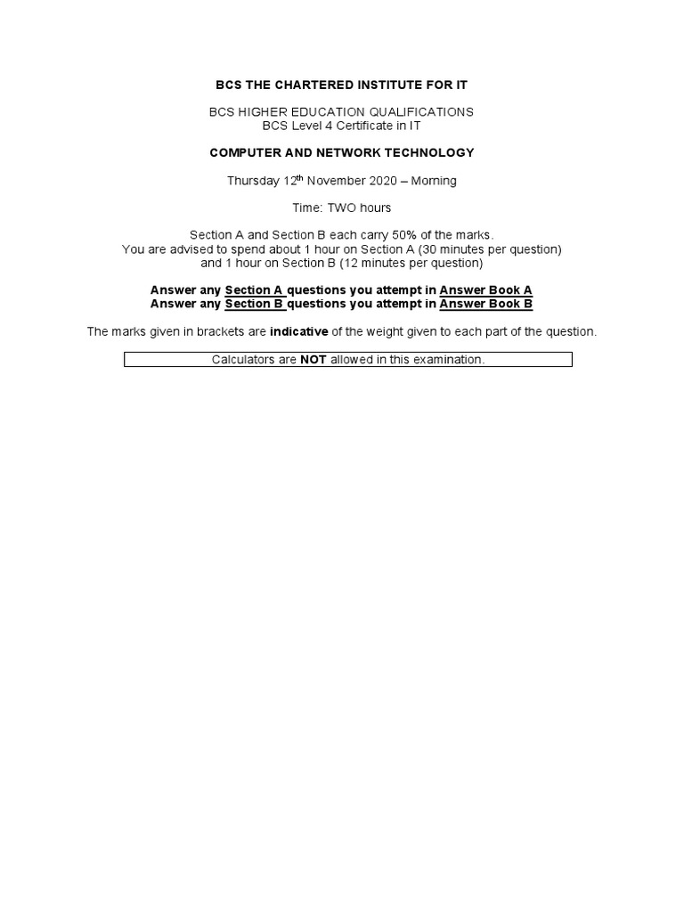 BCS Level 4 IT Exam: Computer & Network Technology | PDF | Central Processing Unit | Random ...