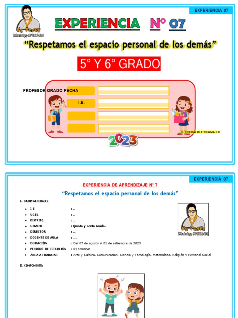 7.EXPERIENCIA de APRENDIZAJE V CICLO-Respetamos El Espacio Personal de Los Demás | PDF ...
