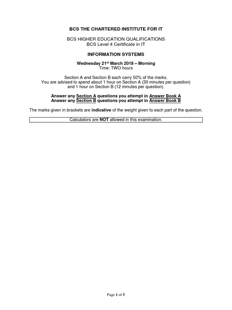 BCS Level 4 IT Exam Paper 2018 | PDF | Big Data | Databases