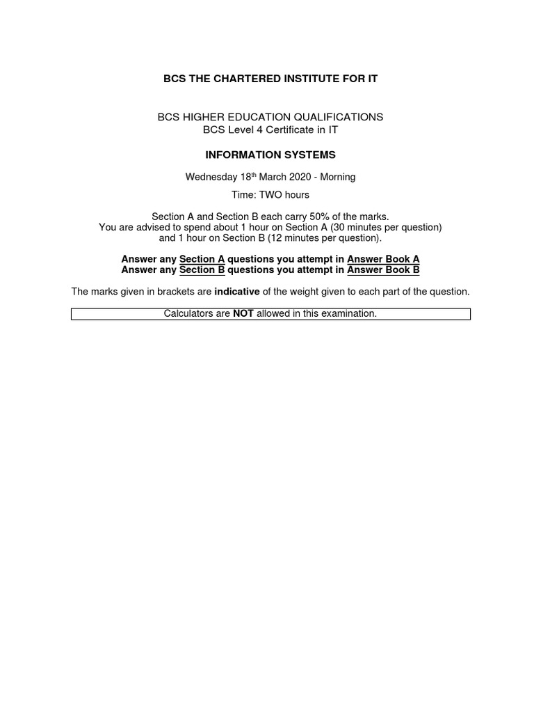 BCS Level 4 IT Exam Paper 2020 | PDF