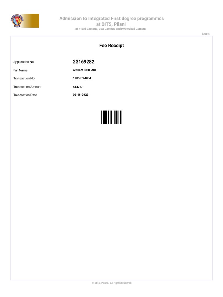 Hostel Fee Receipt | PDF