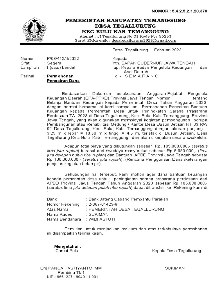 Permohonan Pencairan REHABILITASU GEDUNG KANTOR DESA | PDF