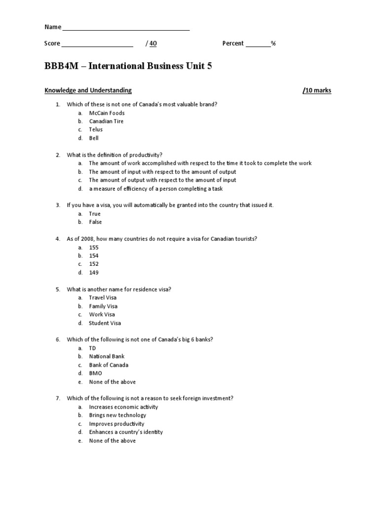 BBB4M Unit 5 Test | PDF