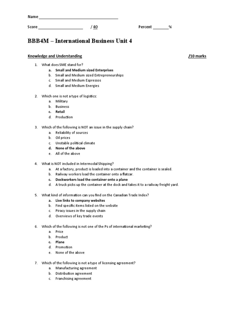 BBB4M Unit 4 Test Solutions | PDF