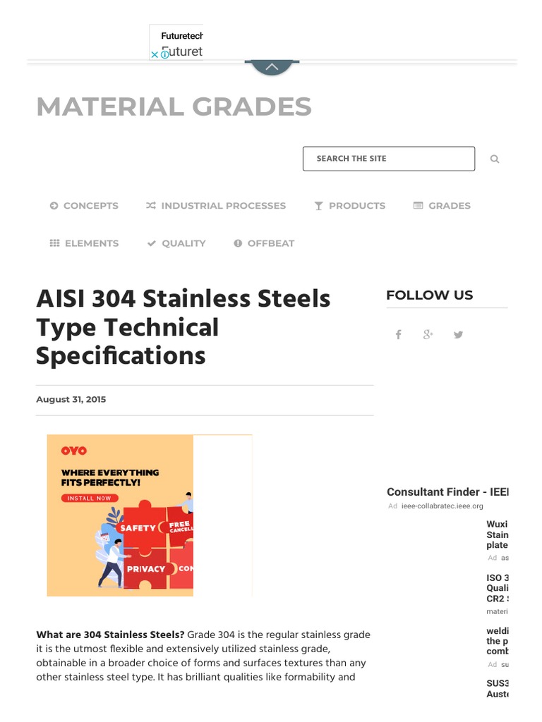 AISI 304 Stainless Steels Type Technical Specifications | PDF