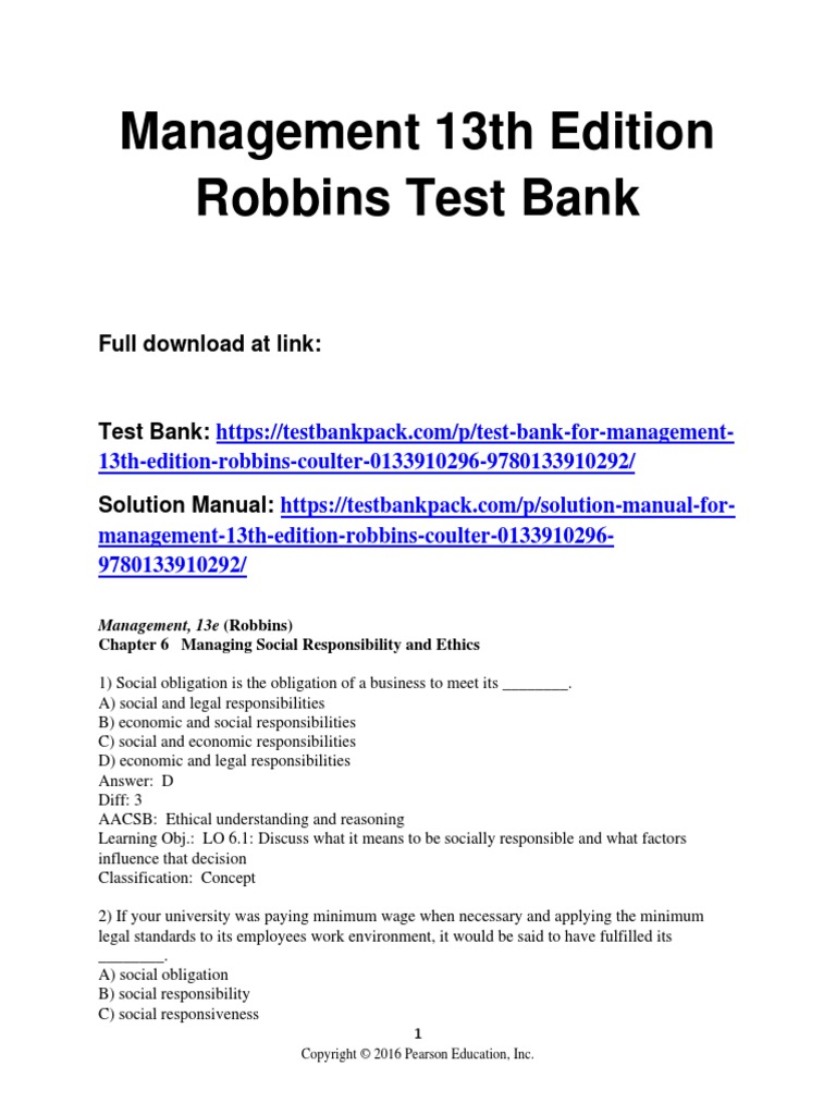 Management 13th Edition Robbins Test Bank Download | PDF | Corporate ...