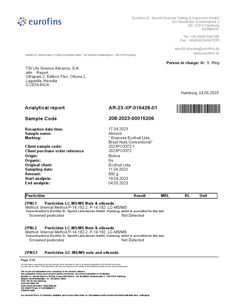 2023PO3372. Eurofins. Pesticides + Heavy Metal Testing + Nutritive ...