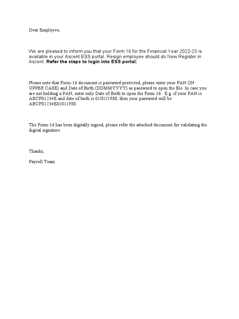 Resign Form 16 Instructions | PDF