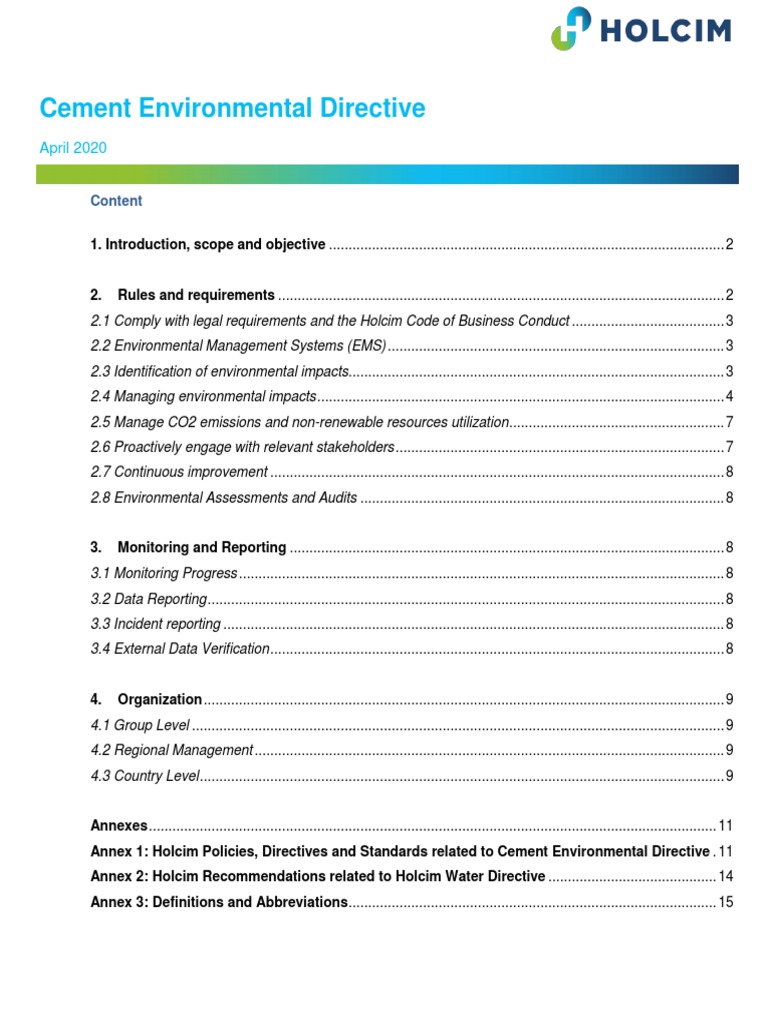 Cement Environmental Directive Overview | PDF