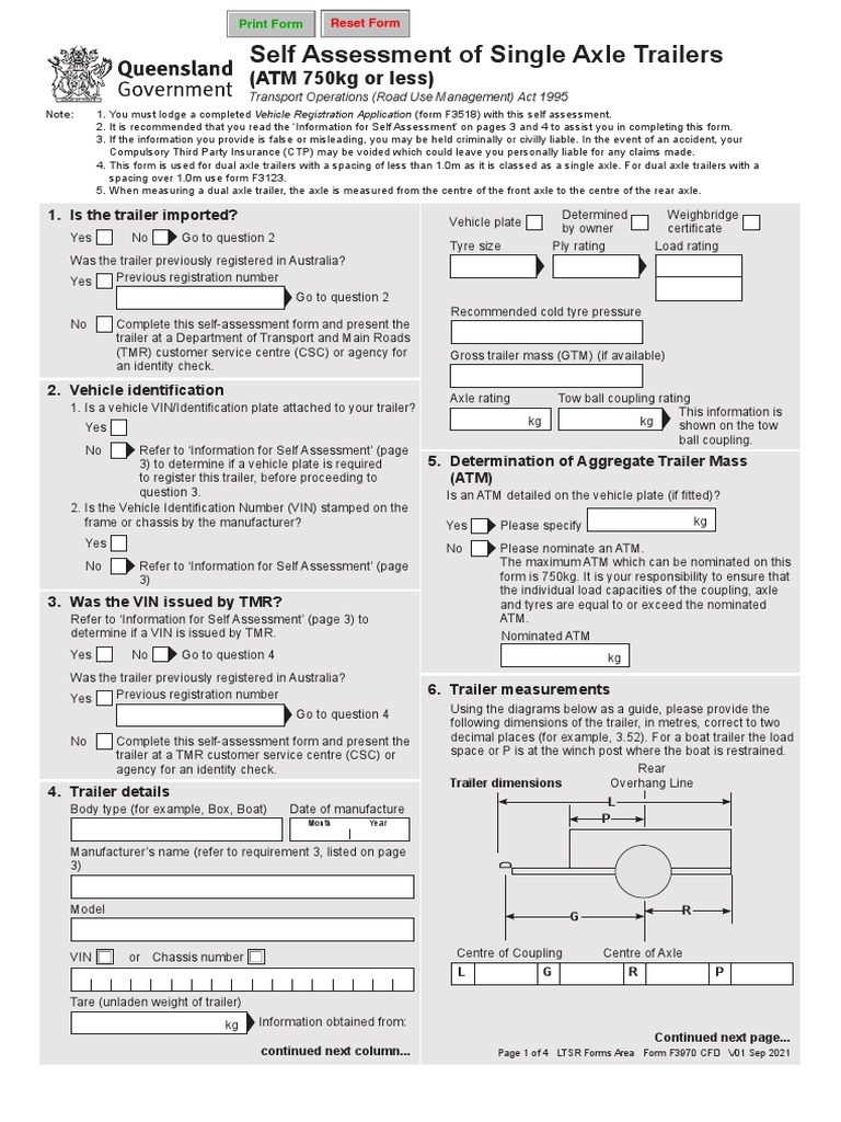 QLD Single Axle Trailer Self-Assessment | PDF