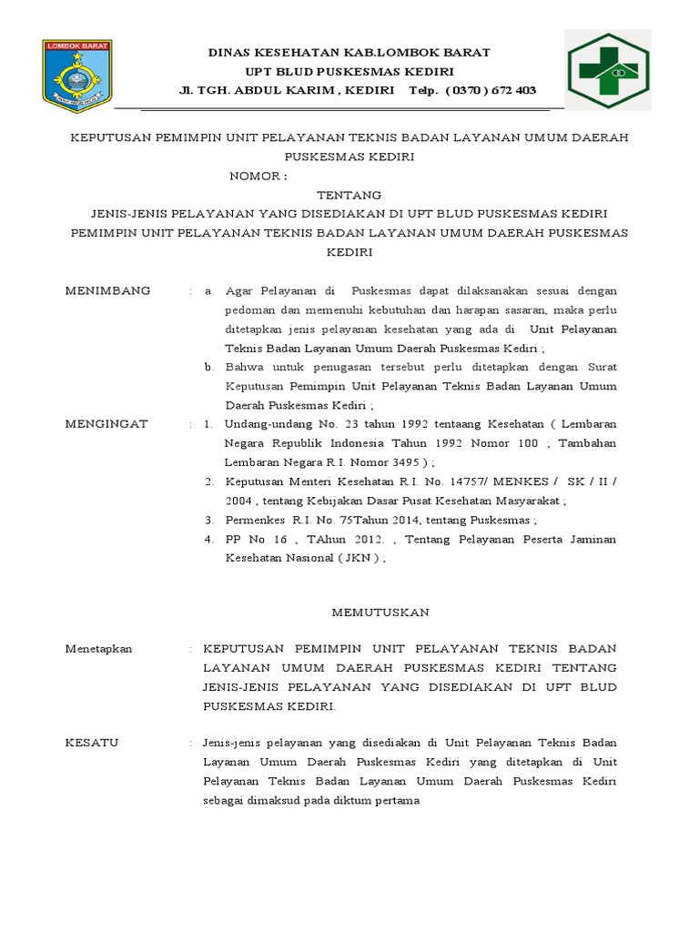 SK Jenis Pelayanan | PDF