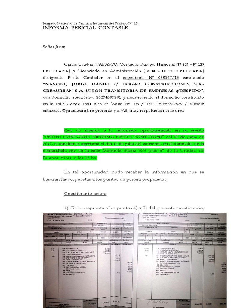 Informe Pericial Contable Laboral | PDF