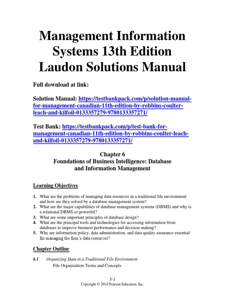 Management Information Systems 13th Edition Laudon Solutions Manual Download | PDF | Databases ...