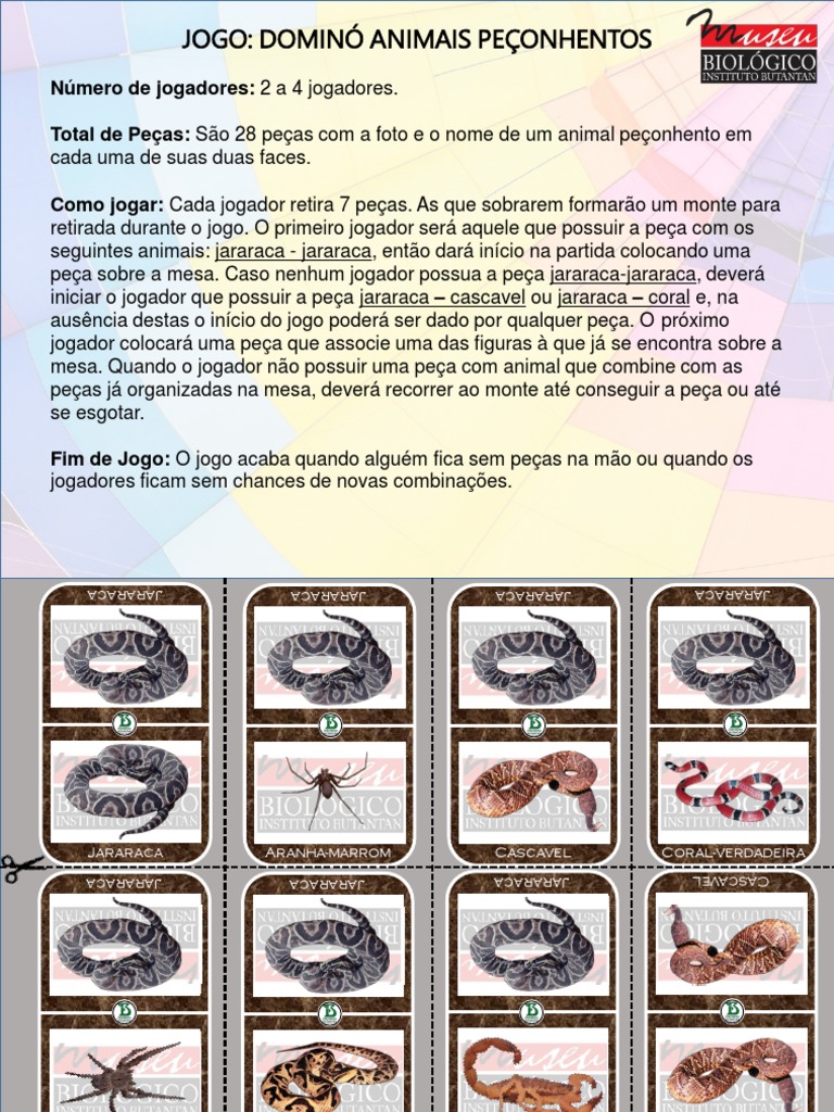 Dominó Animais Peçonhentos | PDF