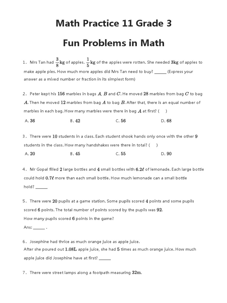 Math Practice 11 Grade 3 | PDF | Numbers | Arithmetic