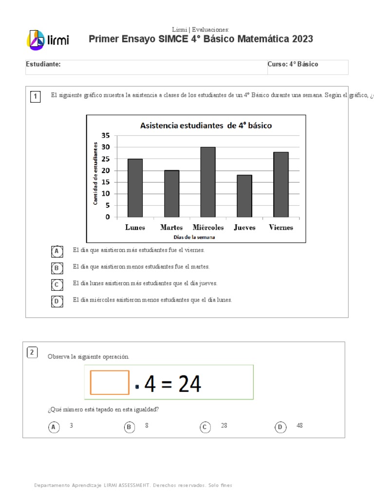 Primer Ensayo Simce 4 Basico Matematica 2023 5419813 | PDF | Triángulo | Geometría euclidiana