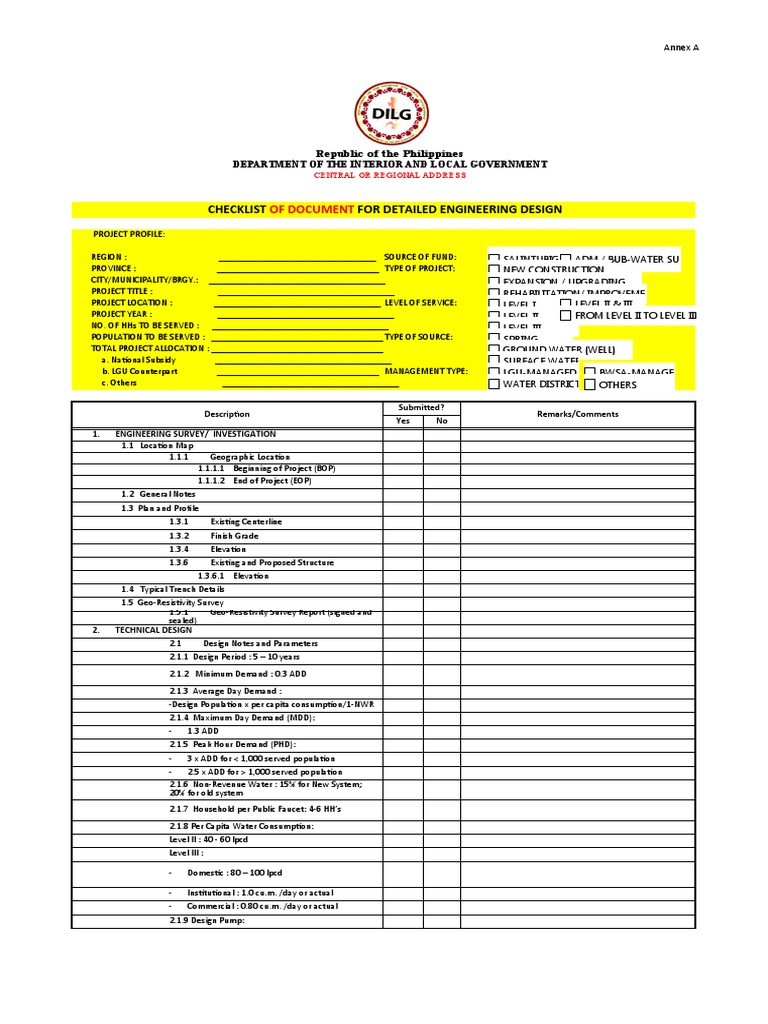 DED Checklist - Water | PDF | Pump | Water