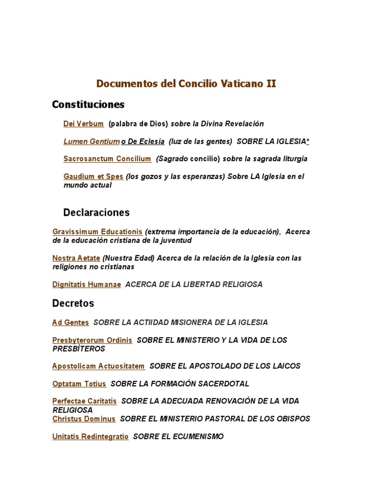 Documentos Del Concilio Vaticano II | PDF | Concilio Vaticano II | Organizaciones cristianas