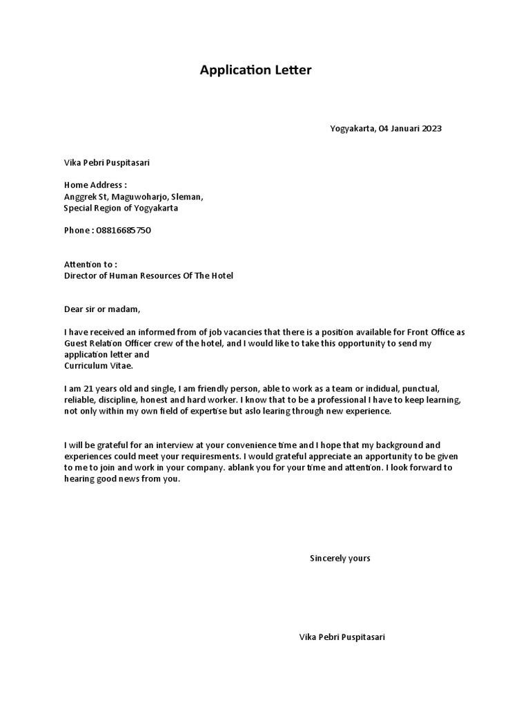 contoh application letter | PDF