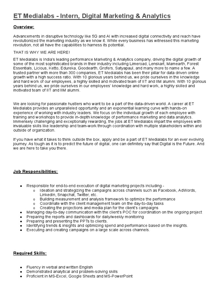 JD Digital Marketing Internship-July 2023 Batch | PDF JD Digital Marketing Internship-July 2023 Batch | PDF