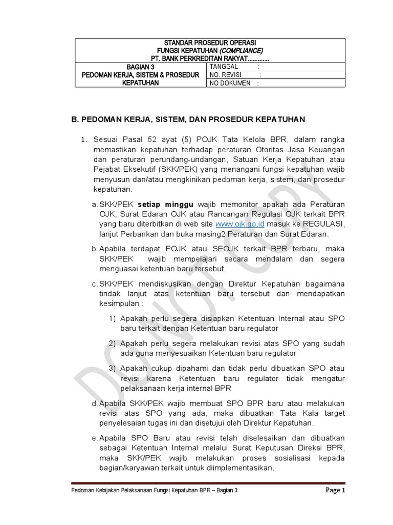 Bagian 3 Pedoman Kerja, Sistem, Dan Prosedur Kepatuhan | PDF