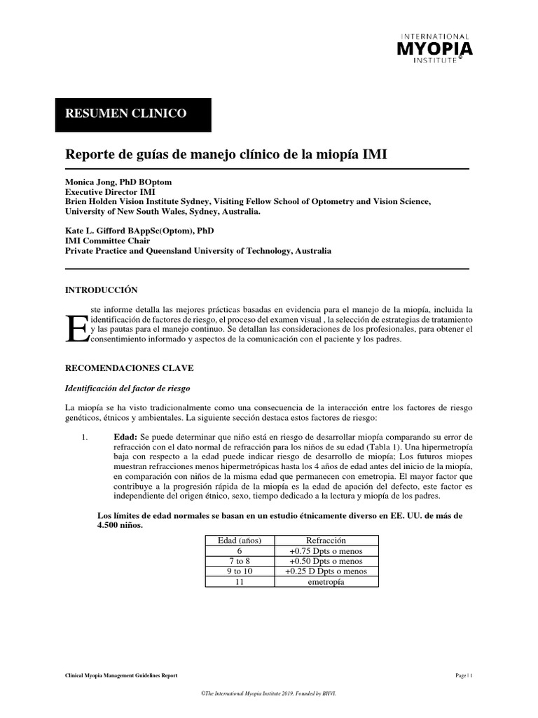 IMI Clinical Myopia Management Guidelines - ESP FINAL | PDF