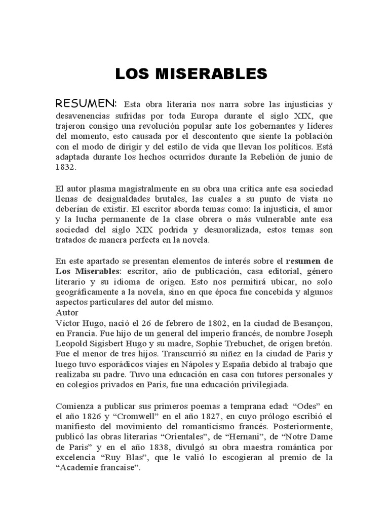 Tarea de Literatura | PDF | Victor Hugo | Los Miserables