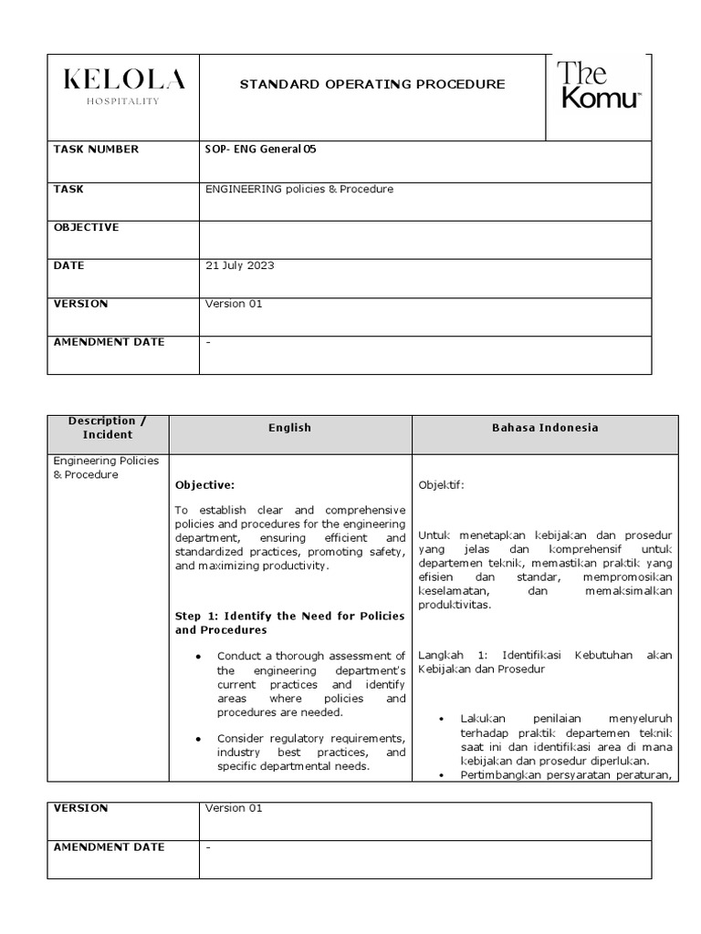 SOP-ENG-08 Engineering | PDF