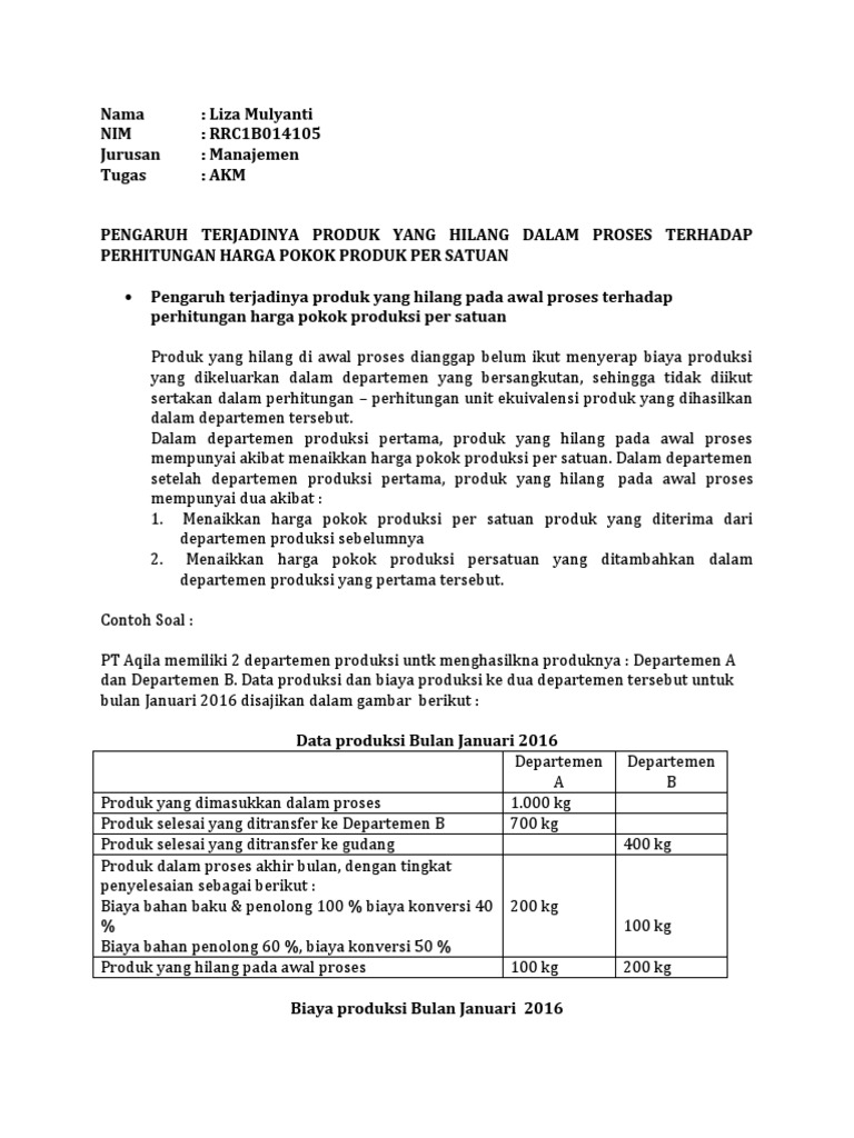 Pengaruh Terjadinya Produk Yang Hilang Dalam Proses Terhadap ...