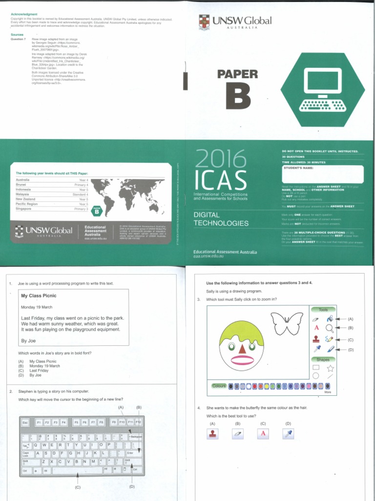 B. 2016 UNSW ICAS Digital Technologies Paper B Questions International ...