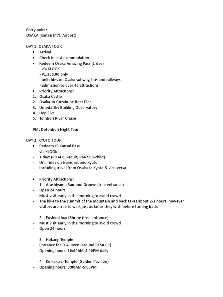 Japan Sample Itinerary | PDF